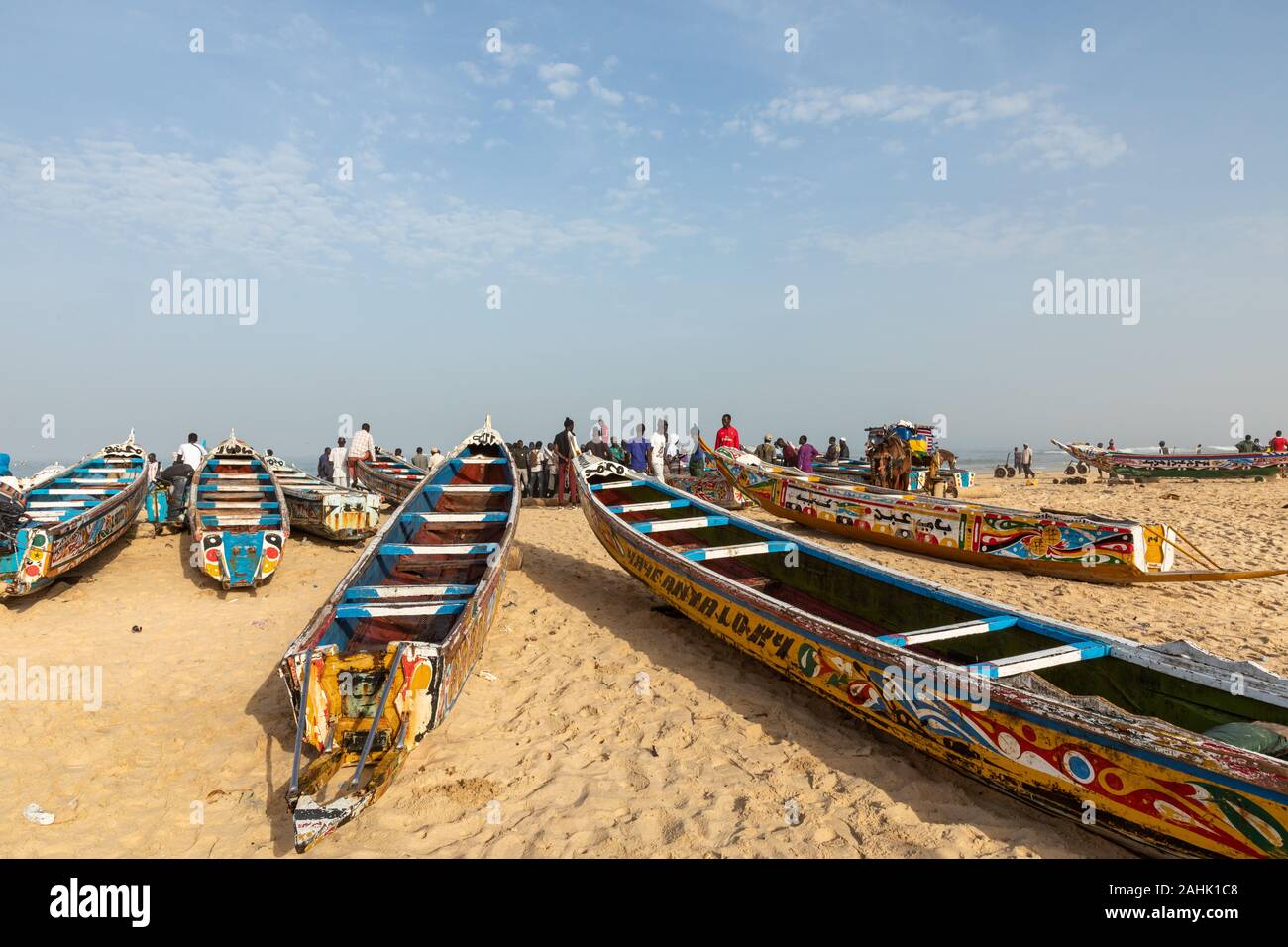 Traditional painted wooden fishing boat in Kayar, Senegal. West Africa ...