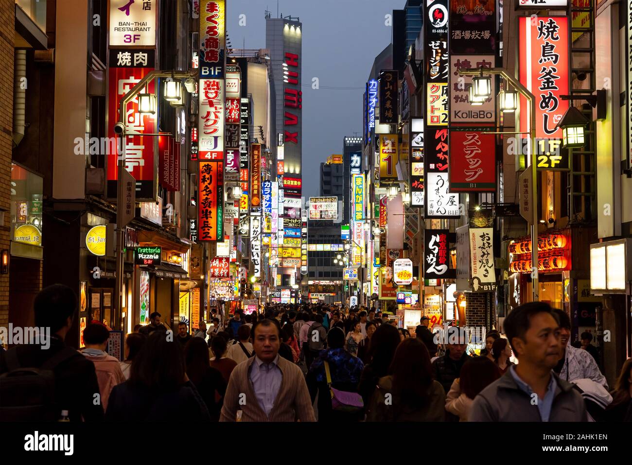 March 6, 2019: Crowded street in Kabukicho in Shinjuku district. Tokyo ...