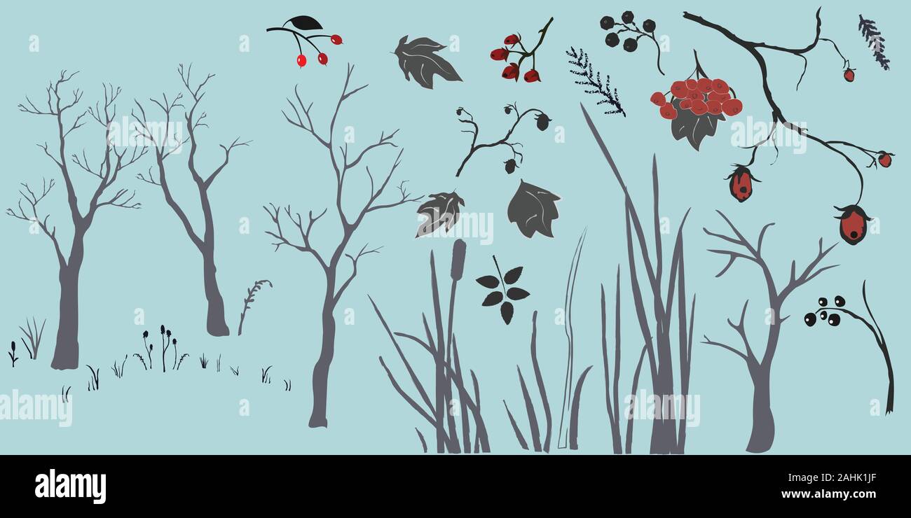 Forest Buliding Collection in black. Vector Illustration Stock Vector ...