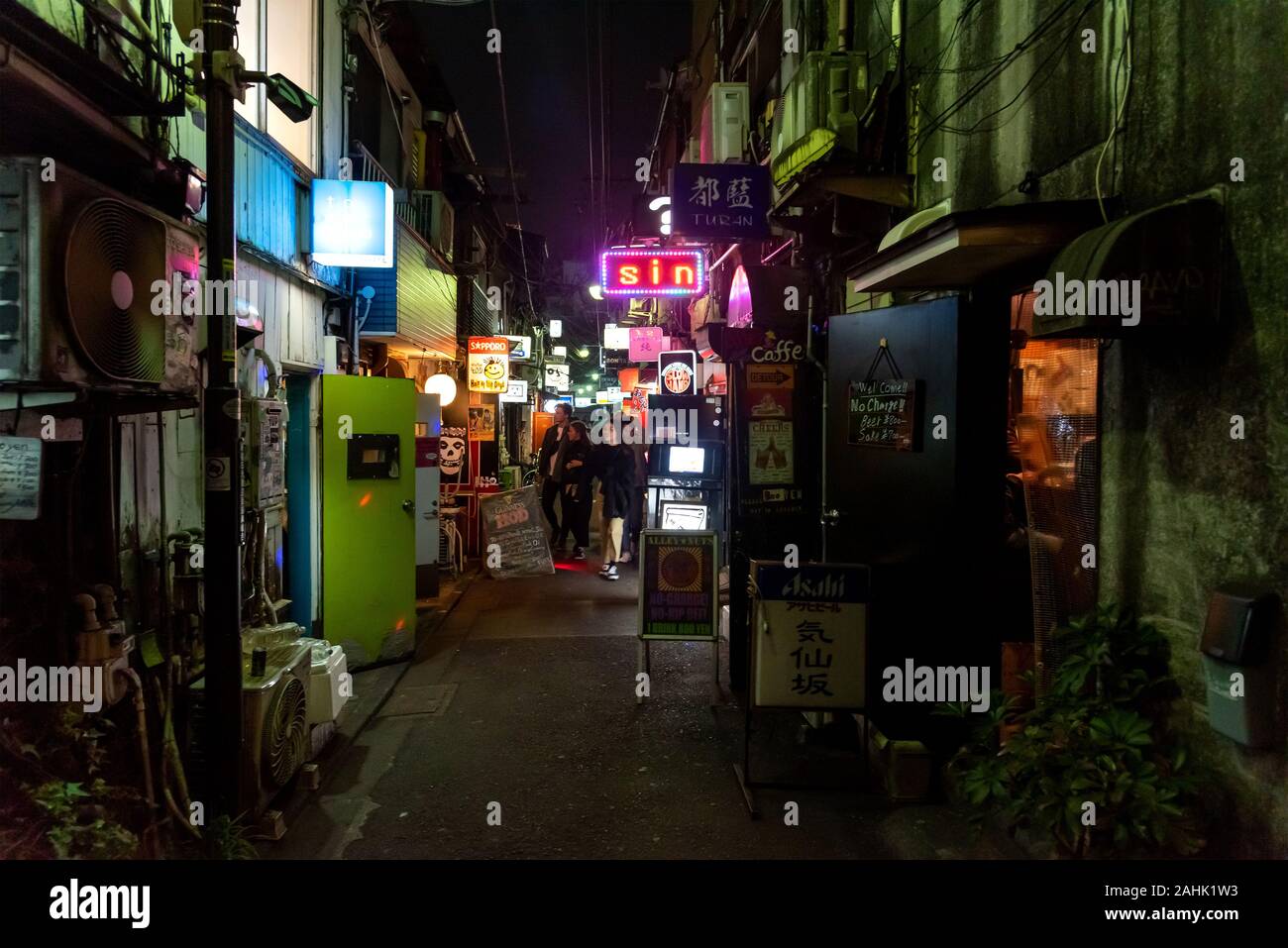 March 6, 2019: Colorful tiny bars in the Golden Gai area in Shinjuku ...