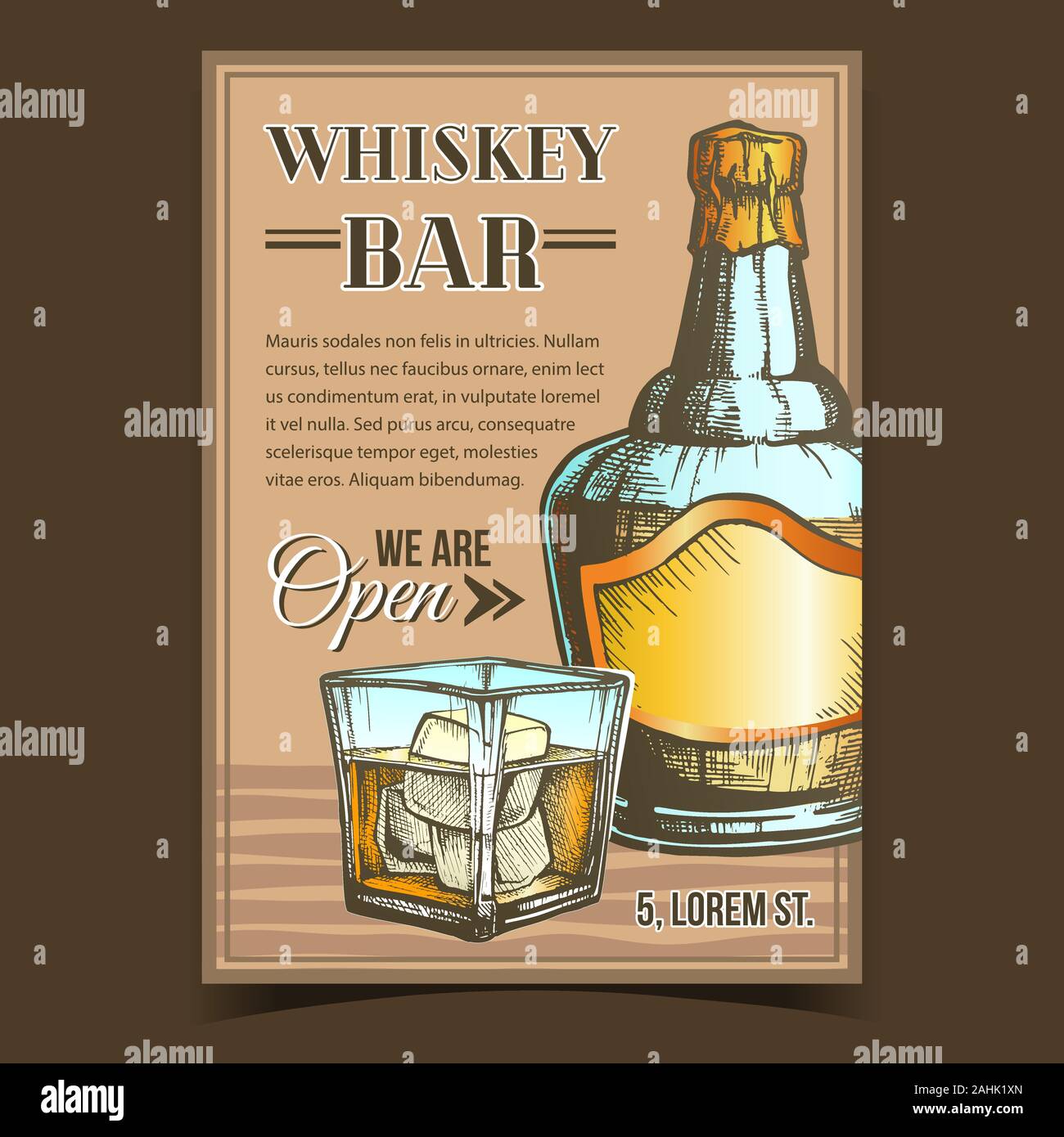 Whiskey Bar Creative Advertising Poster Vector Stock Vector Image & Art ...