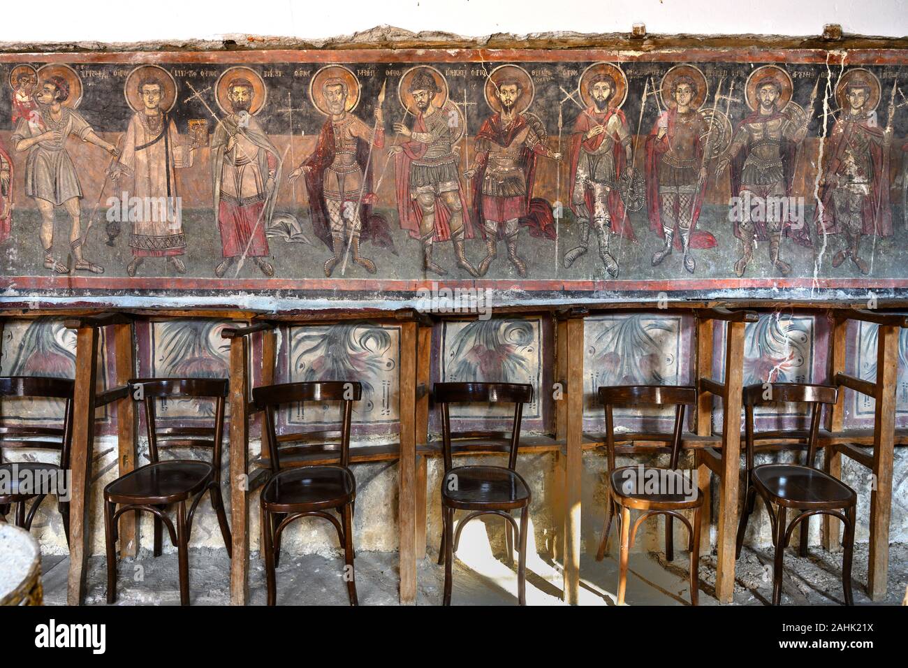 Wall mural of Saints in the little 18th cen, church of Agios Athanasios ...