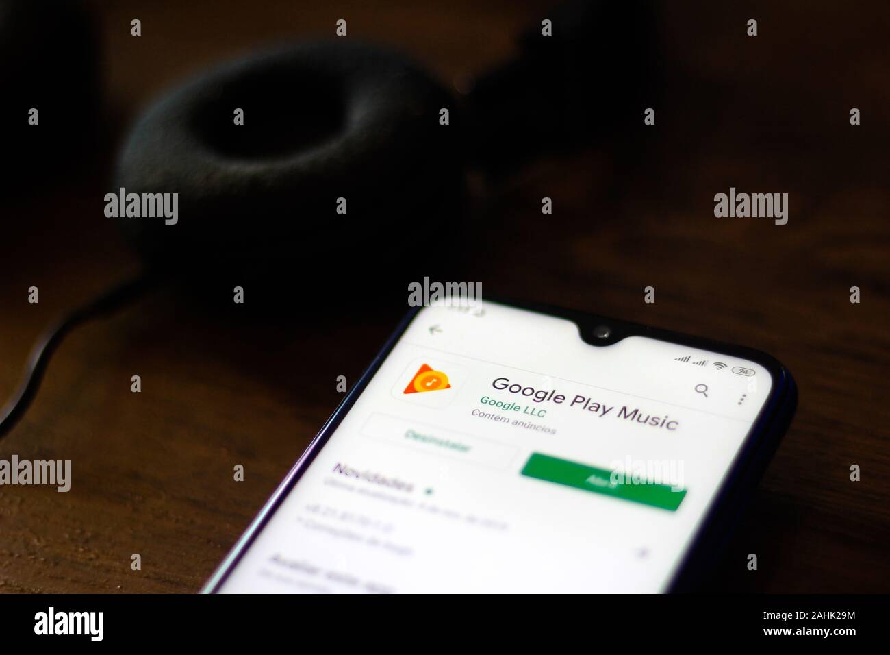 In this photo illustration the Google Play Music logo and app is seen ...