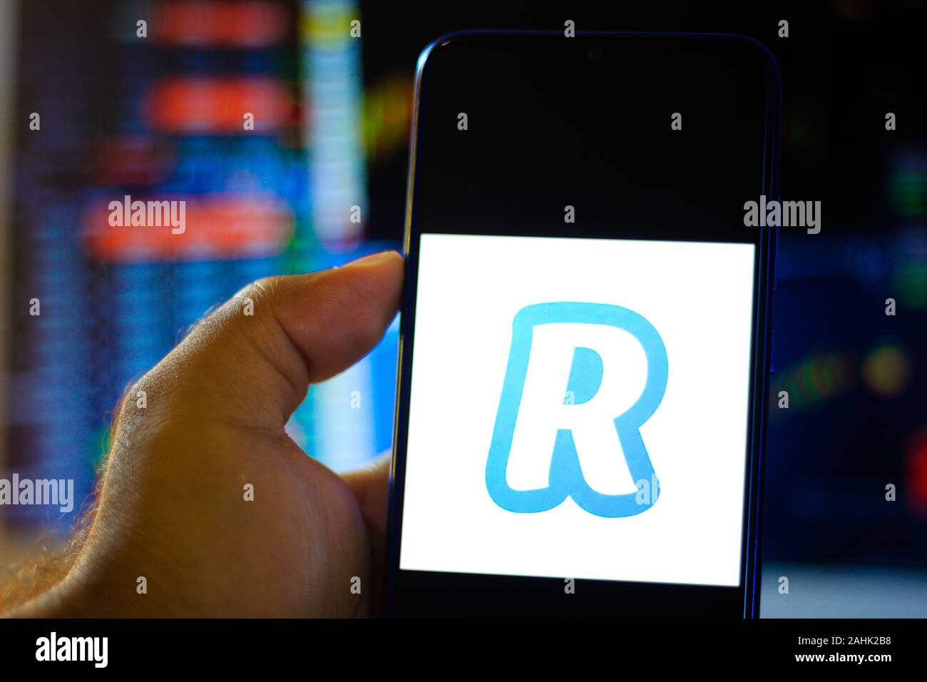 In this photo illustration the Revolut logo is seen displayed on a ...