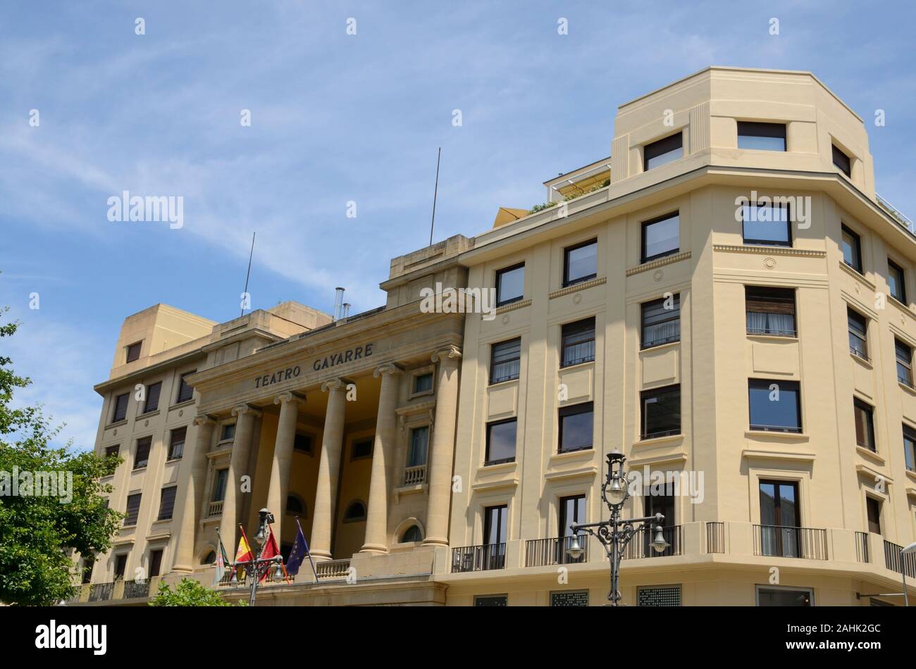 Building of theater in the old town of Pamplona, the capital of the ...