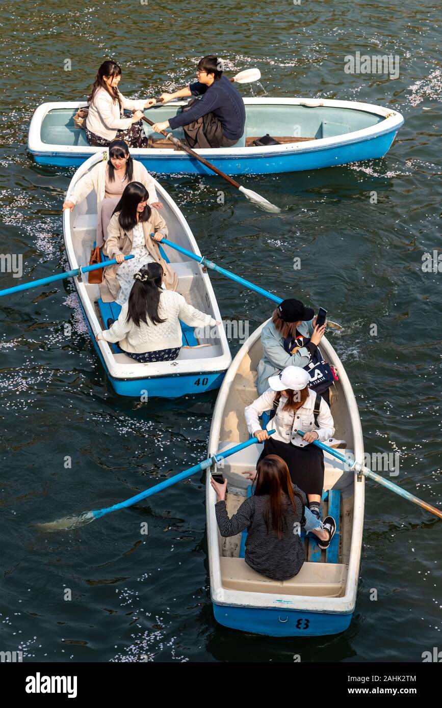 April 6, 2019: Cherry blossoms (know as Sakura) and boats around ...