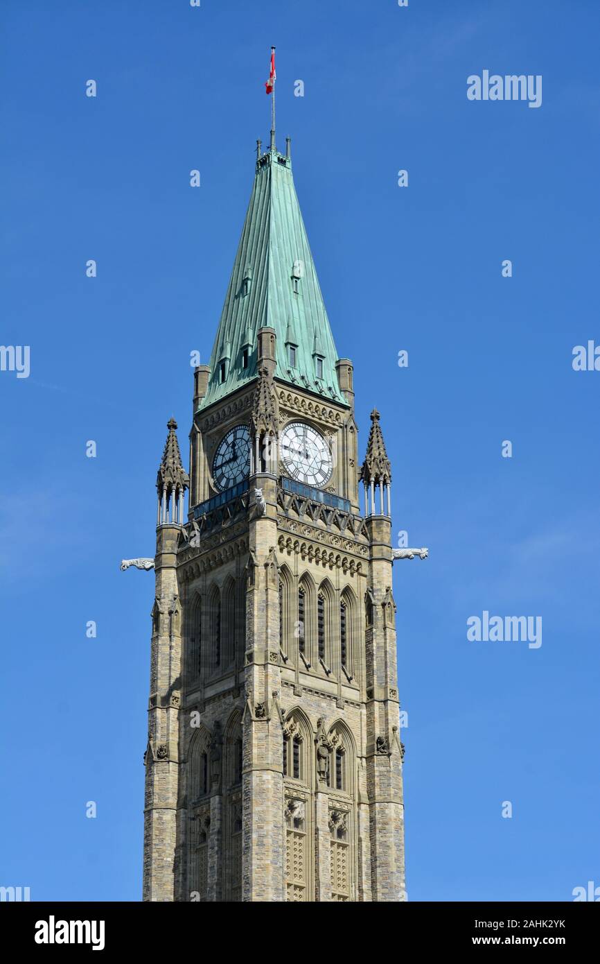 The Peace Tower of the Canadian Parliament Centre Block atop Parliament ...