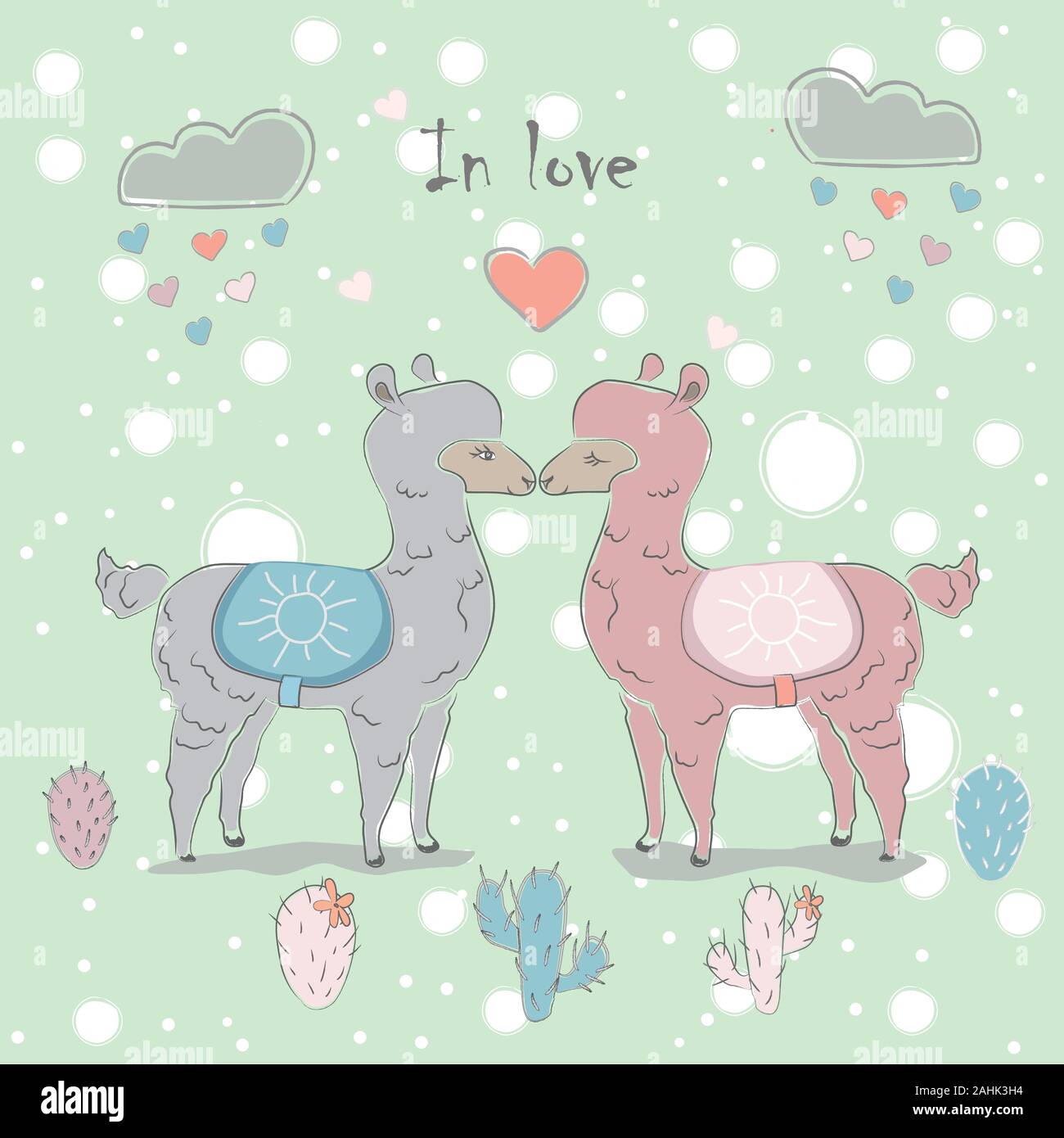 Cute Alpaca couple for Valentine's day and love cards. Vector ...