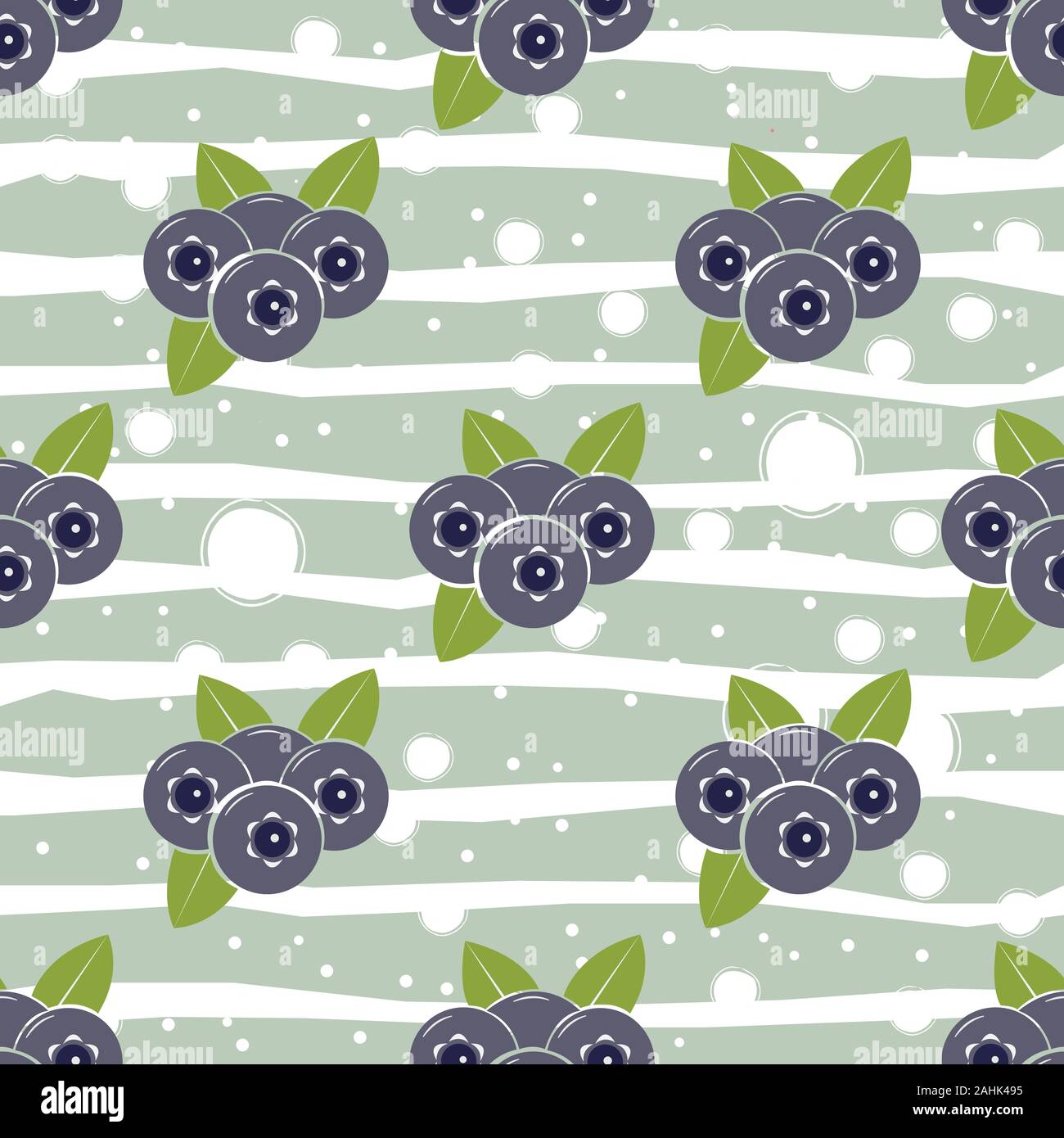 Seamless pattern with blueberries and leaves on dark background. Flat ...