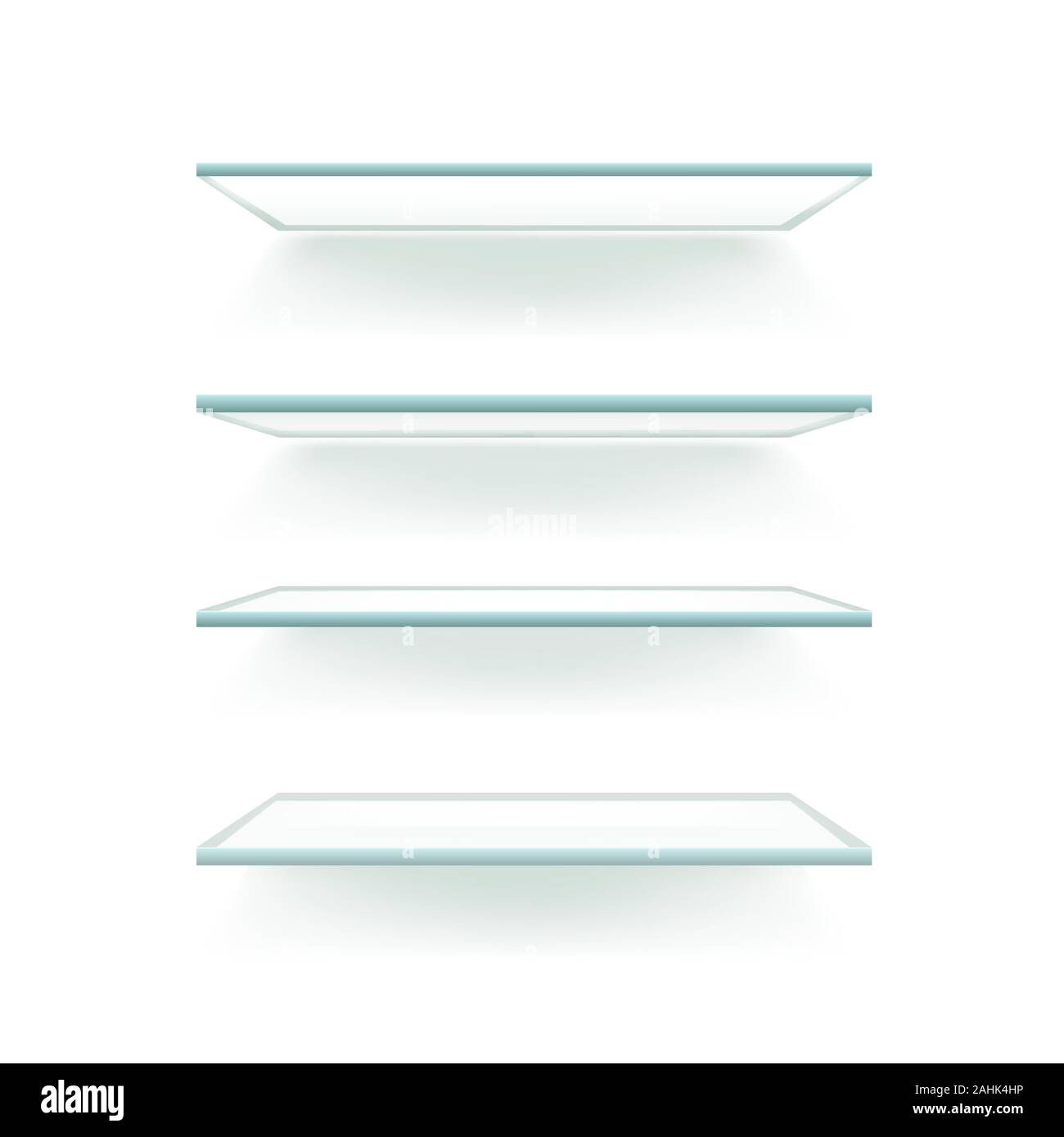 Illustration of glass shelves isolated against a white wall. Vector ...