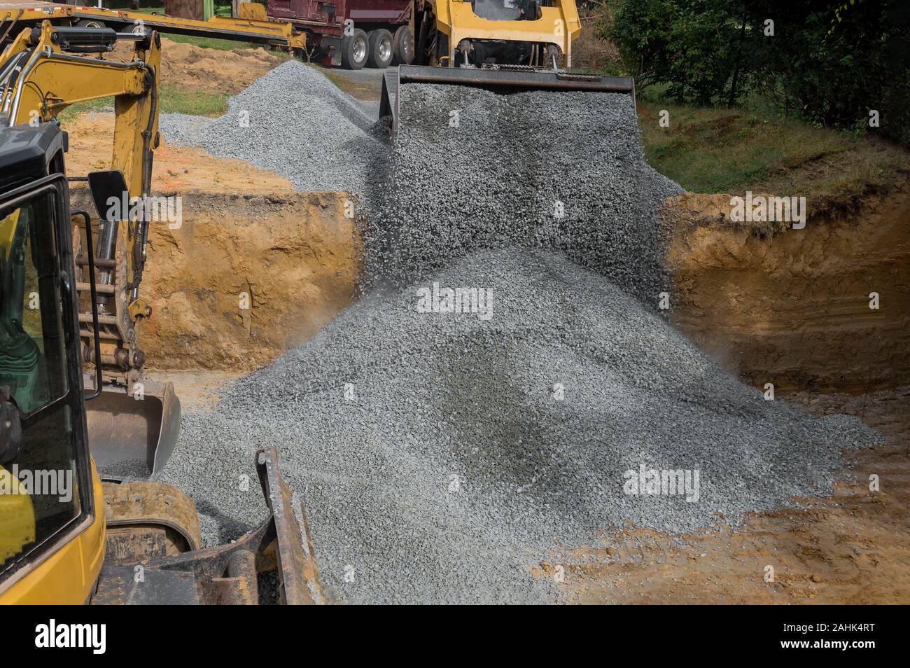 Loading of stone excavator works in a gravel pit Stock Photo - Alamy