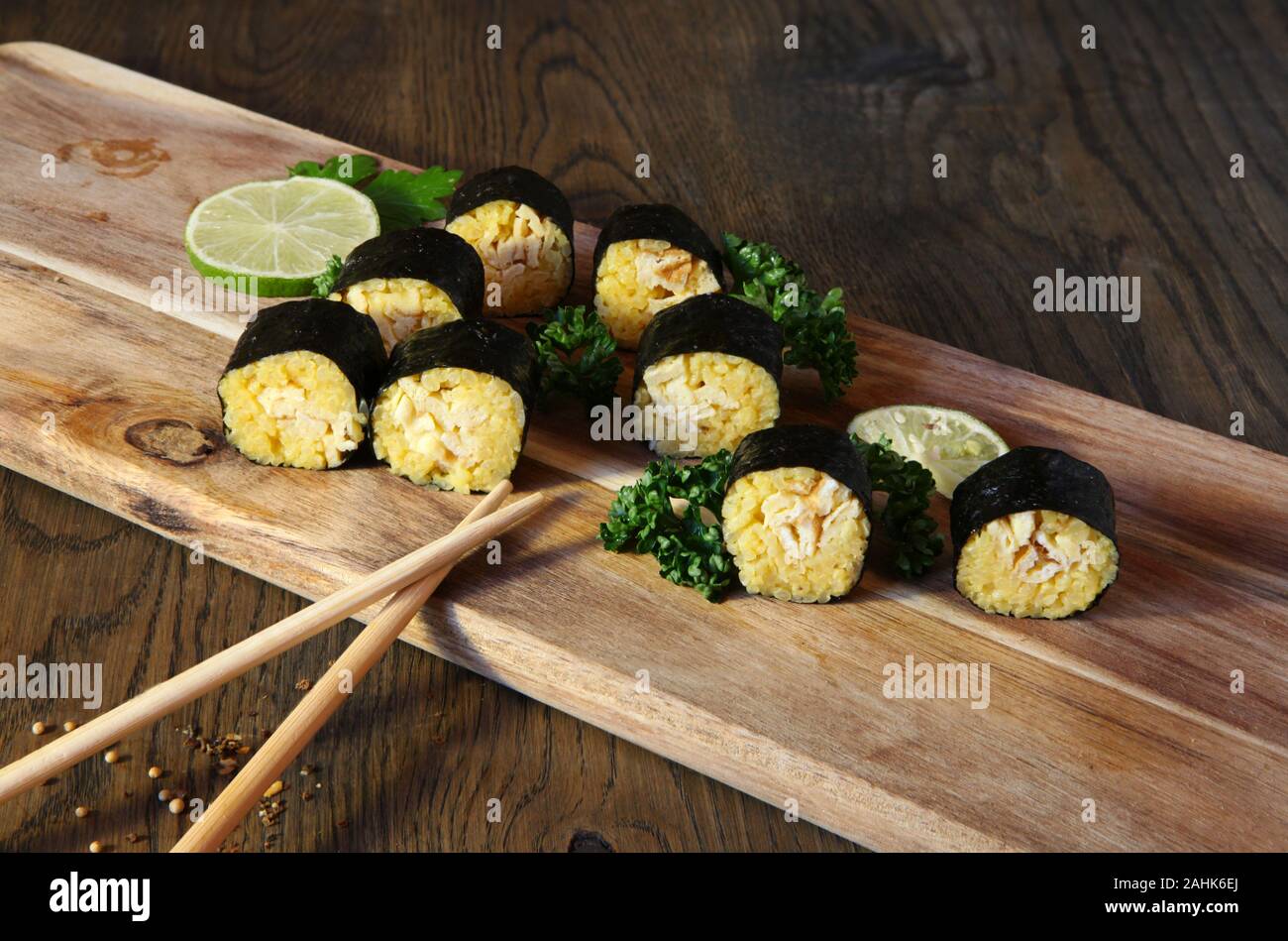 Sushi Set - Different Types of Maki Sushi and Nigiri Sushi. Served on ...