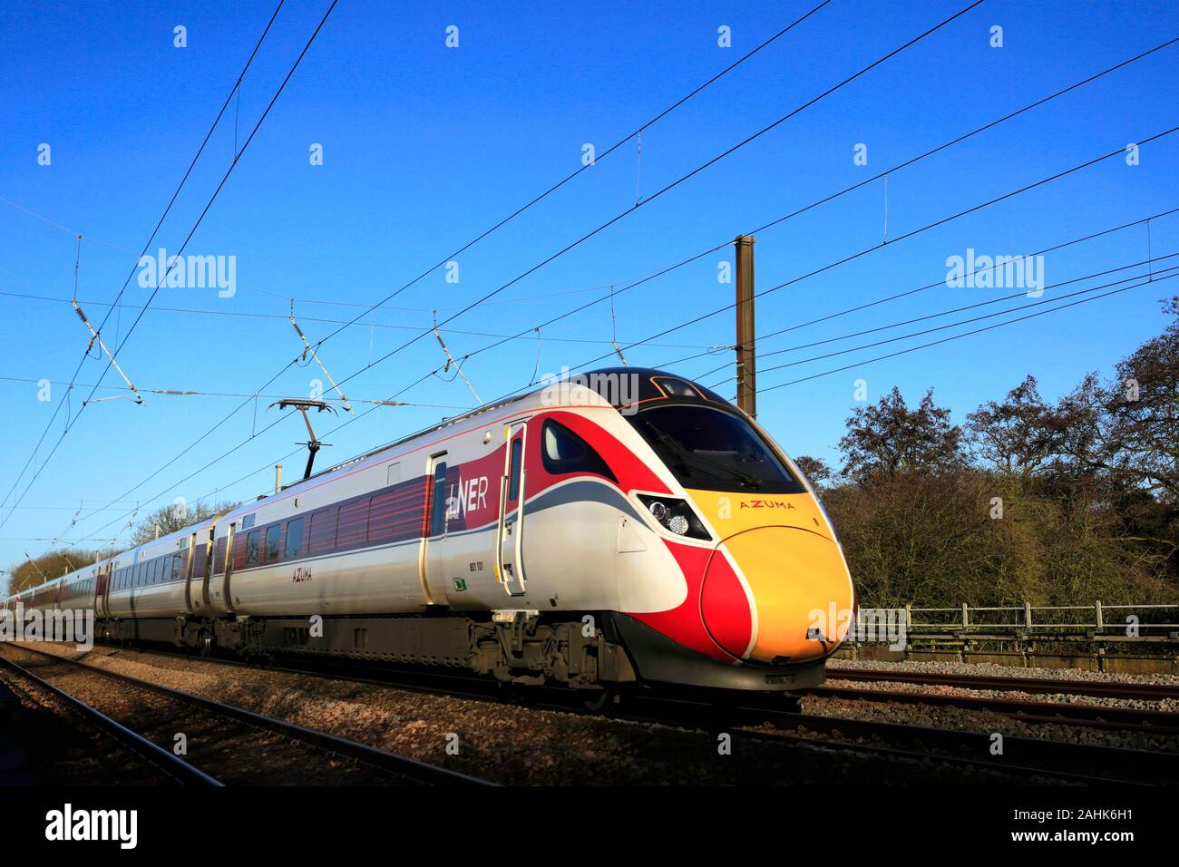 LNER Azuma train, Class 800, East Coast Main Line Railway, Huntingdon ...