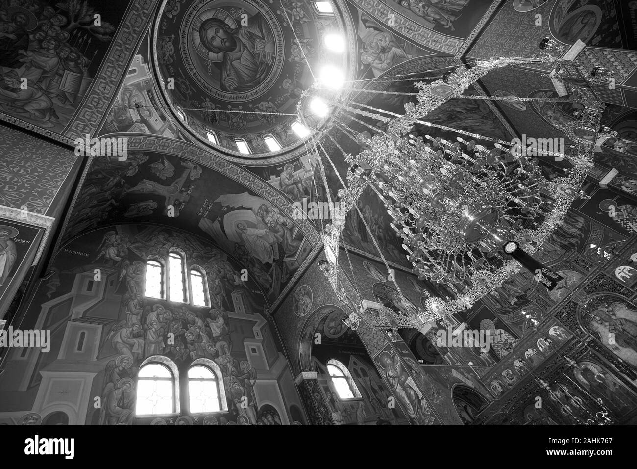 Internal viewing of traditional Cretan church displaying varying ...