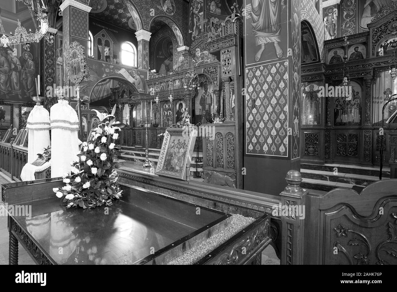 Internal viewing of traditional Cretan church displaying varying ...
