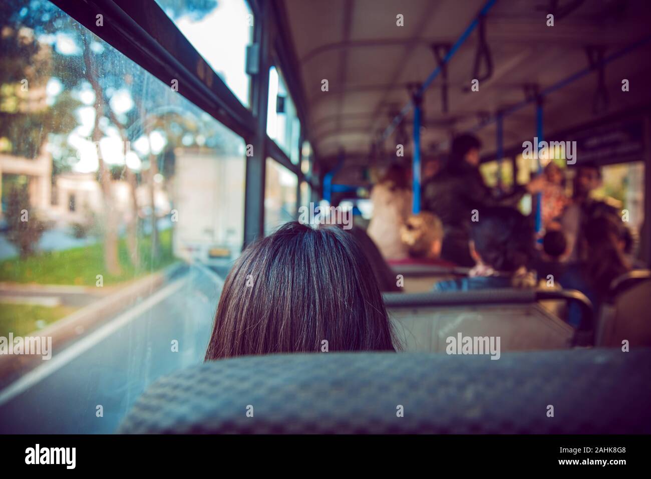 s the main mass transit passengers in the bus. People in old public bus ...