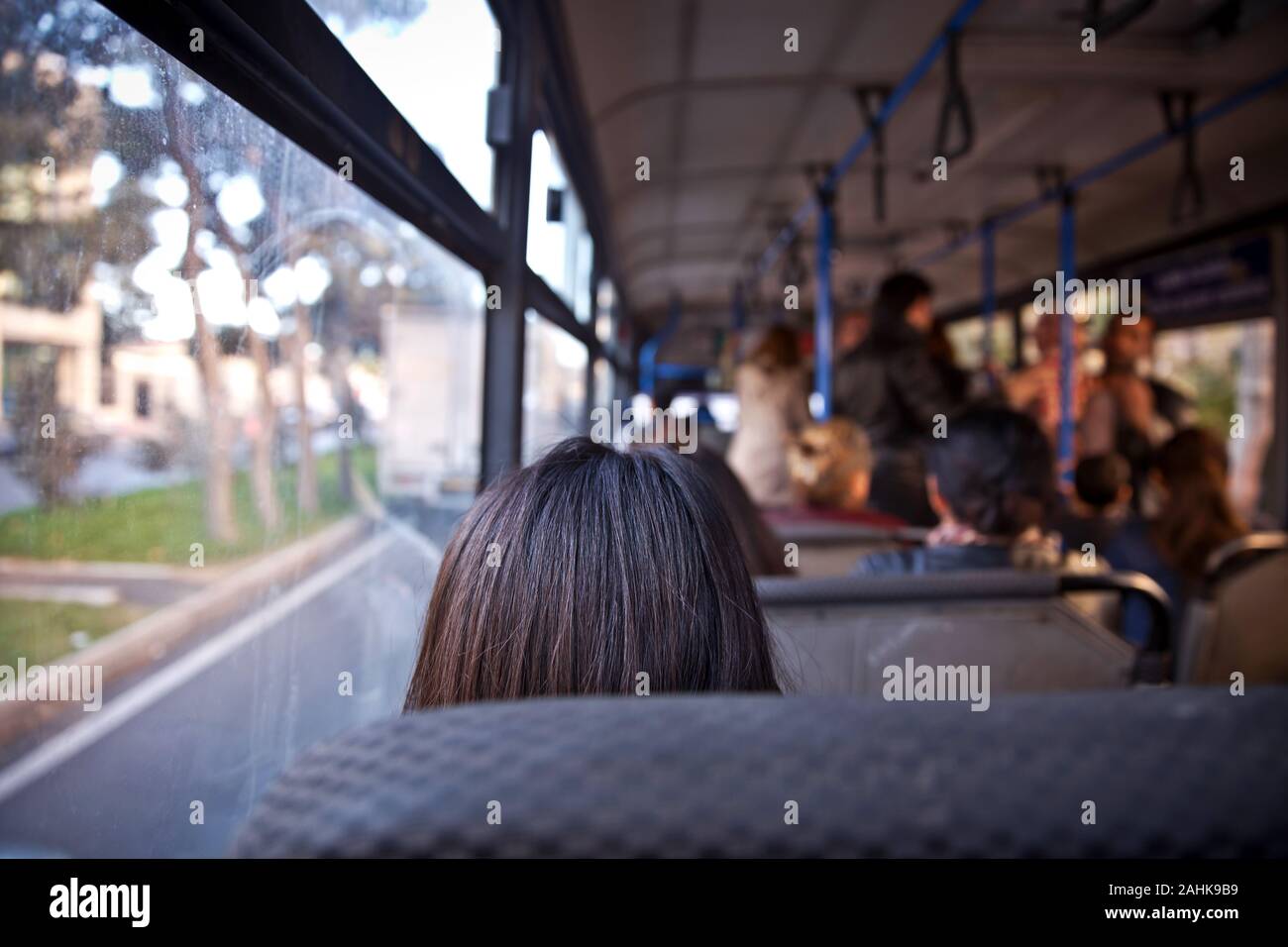 s the main mass transit passengers in the bus. People in old public bus ...