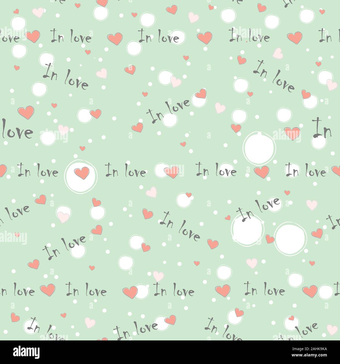 Cute seamless pattern with written words and hearts on white background ...