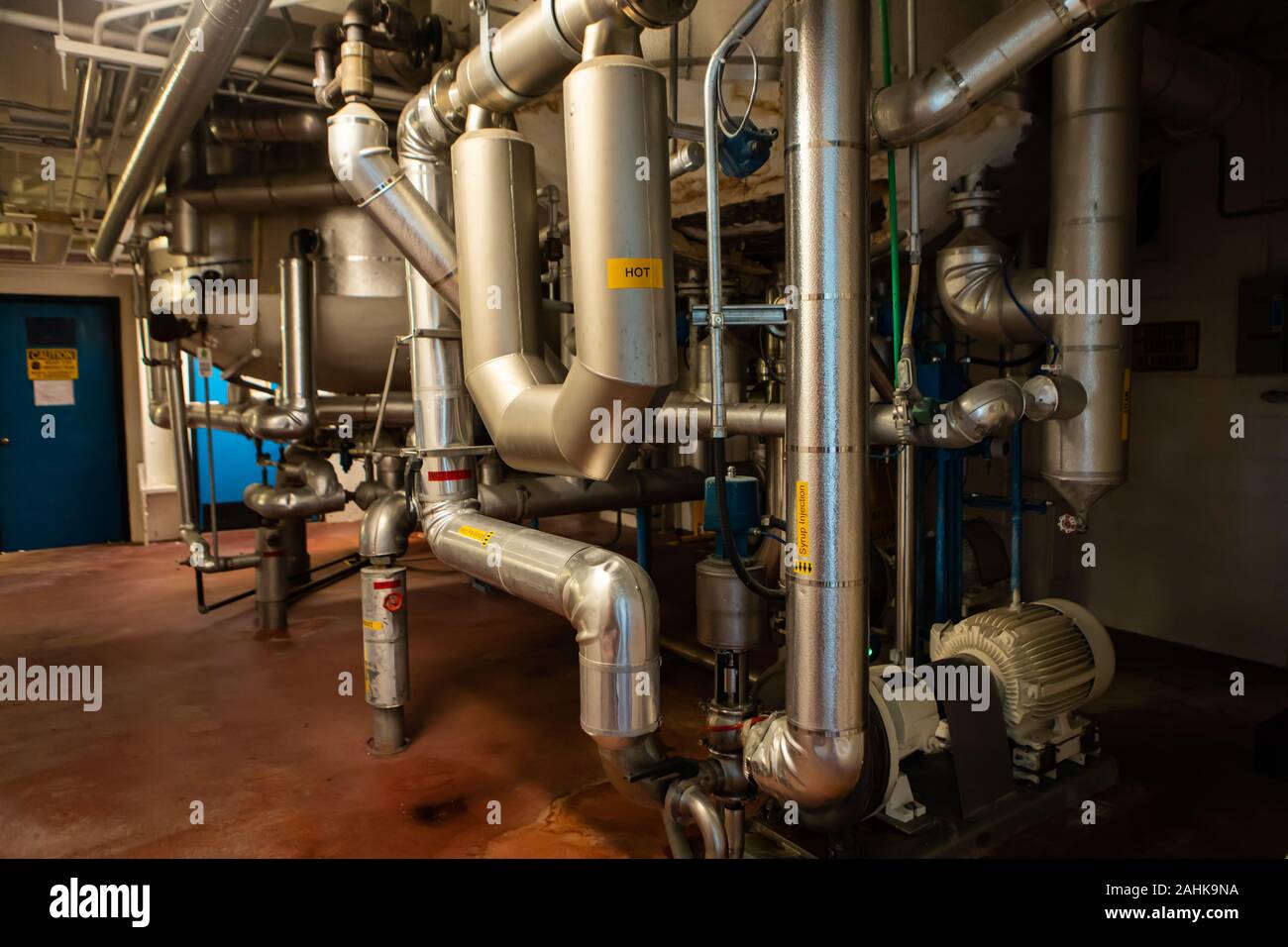 the piping system under tanks and vessels, metallic stainless steel ...