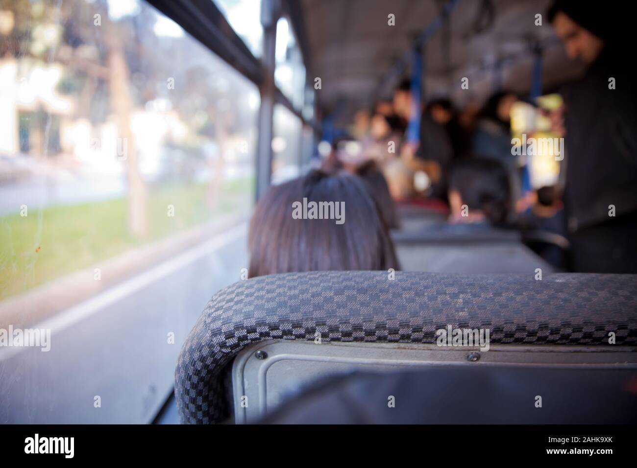 s the main mass transit passengers in the bus. People in old public bus ...