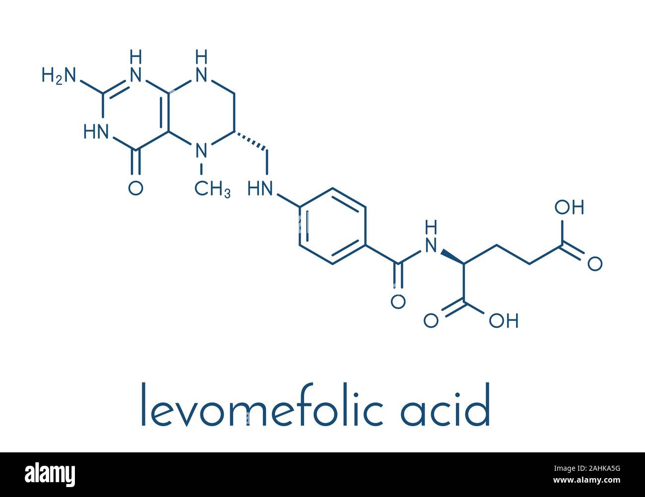 Levomefolic acid or 5-methyltetrahydrofolate molecule. Skeletal formula ...