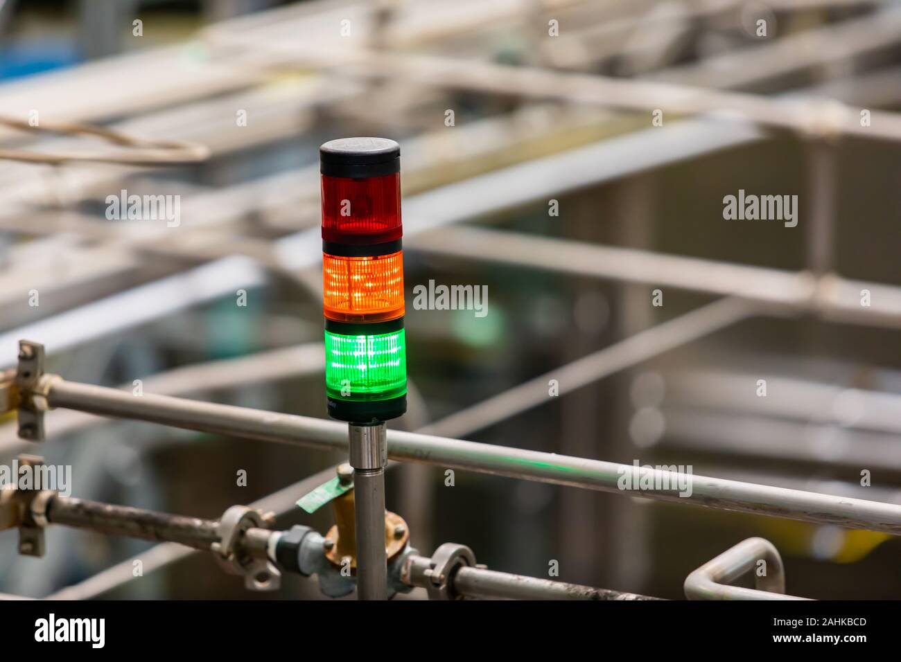 Selective focus three colors signal lamp, red, orange, with the green ...