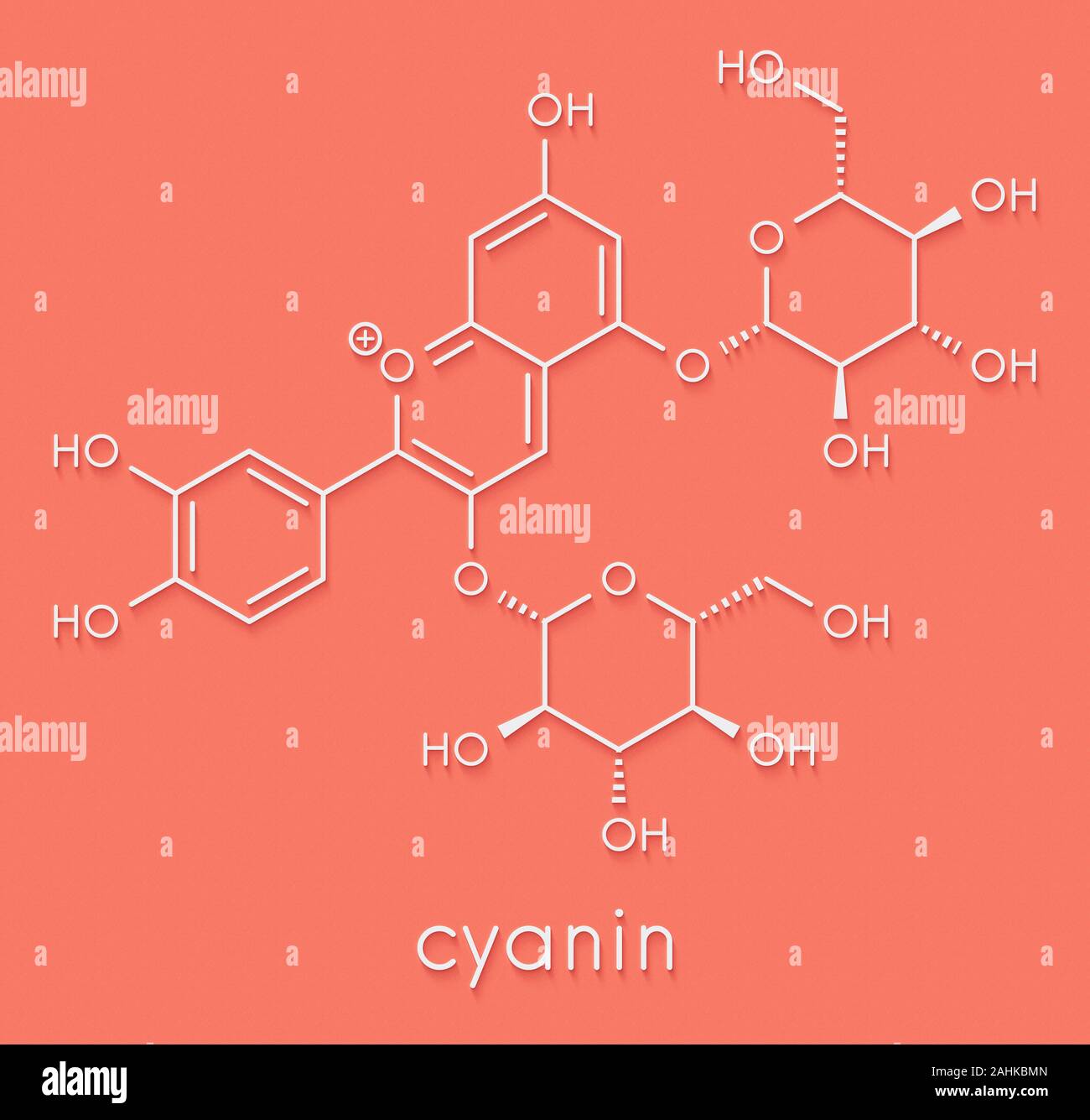 Cyanin or cyanidin-3,5-O-diglucoside molecule. Present in pomegranate ...