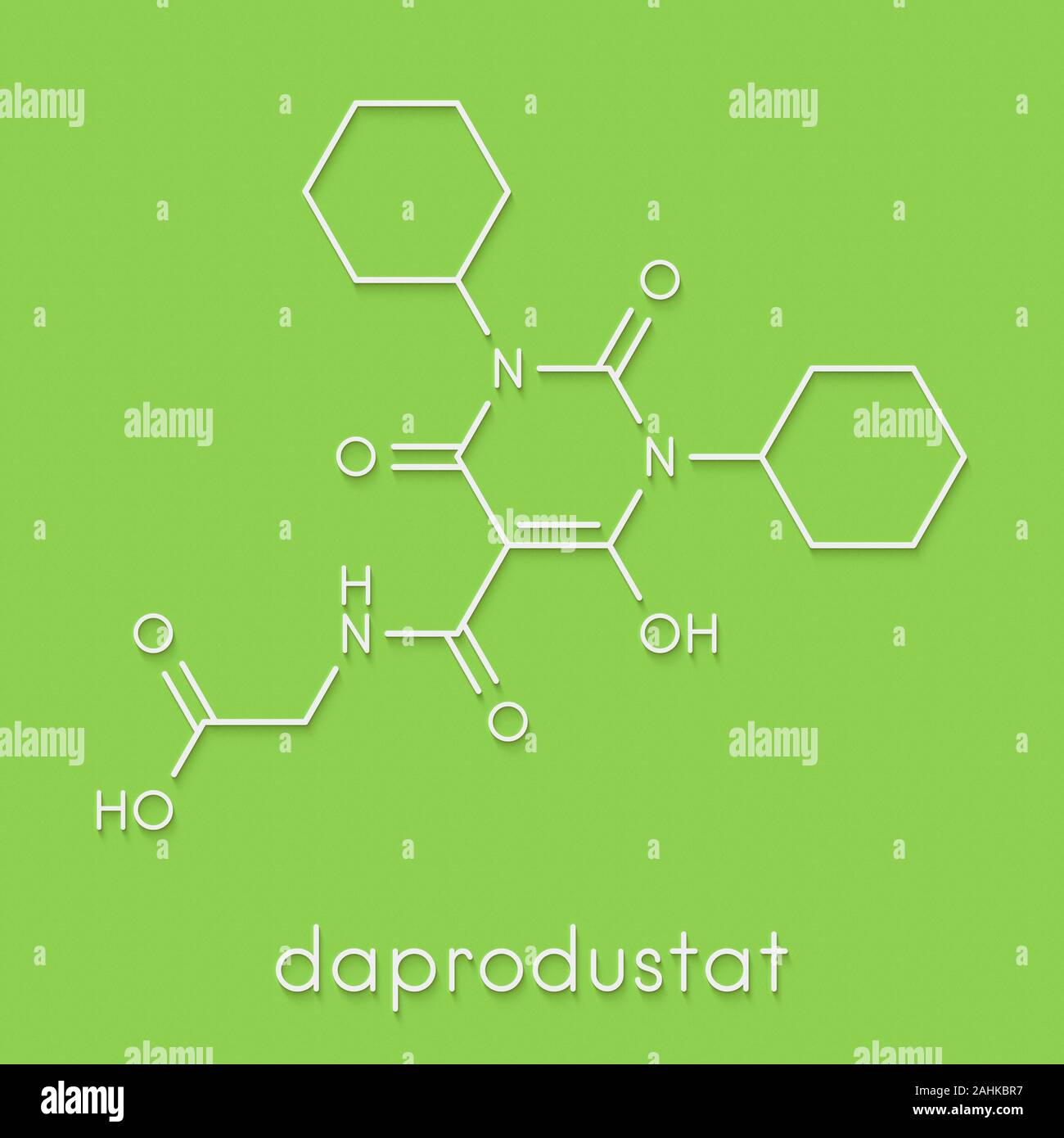 Daprodustat drug molecule (HIF prolyl-hydroxylase inhibitor). Skeletal ...