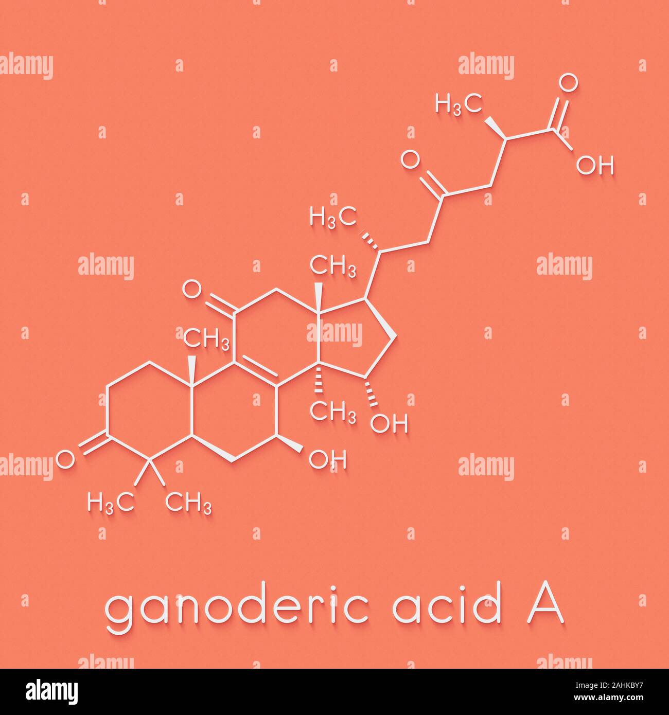 Ganoderic acid A molecule. Present in Ganoderma mushrooms. Skeletal ...
