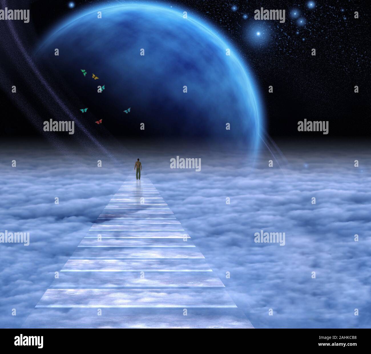 Soul Path. Man on a sky road Stock Photo - Alamy