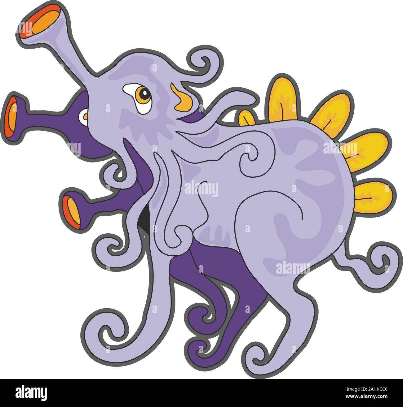 Cute cartoon lavender monster. Vector illustration with simple ...