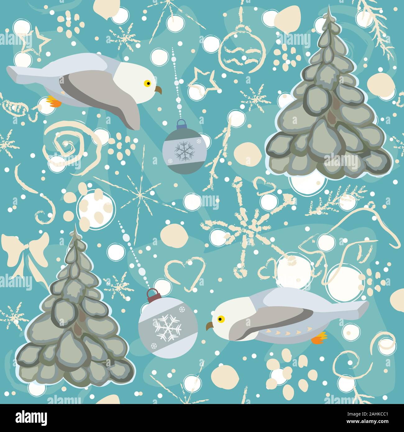 Seamless Winter Pattern with owls and trees. Vector Illustration Stock ...