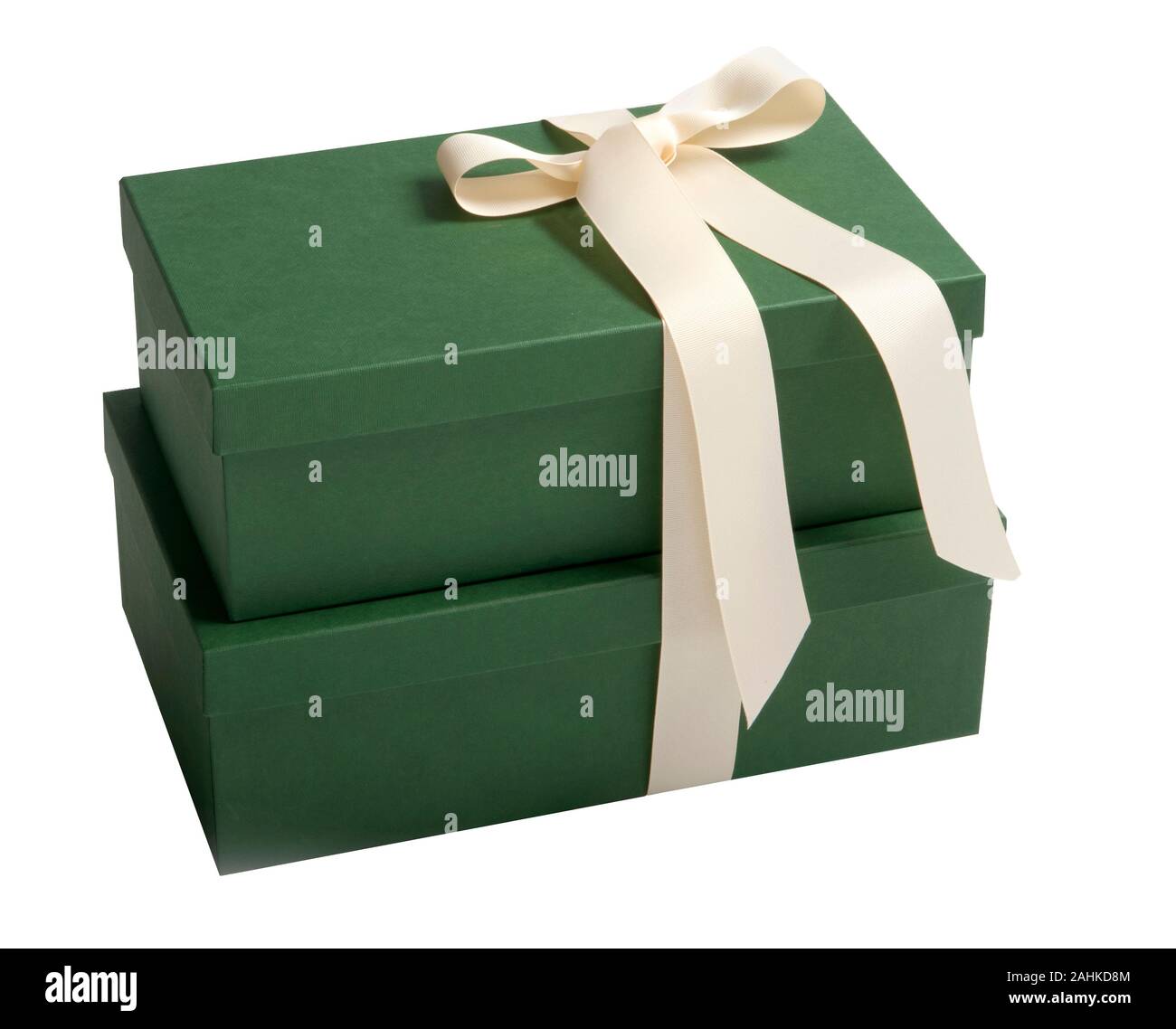 Two christmas gift box with red ribbon hi-res stock photography and ...