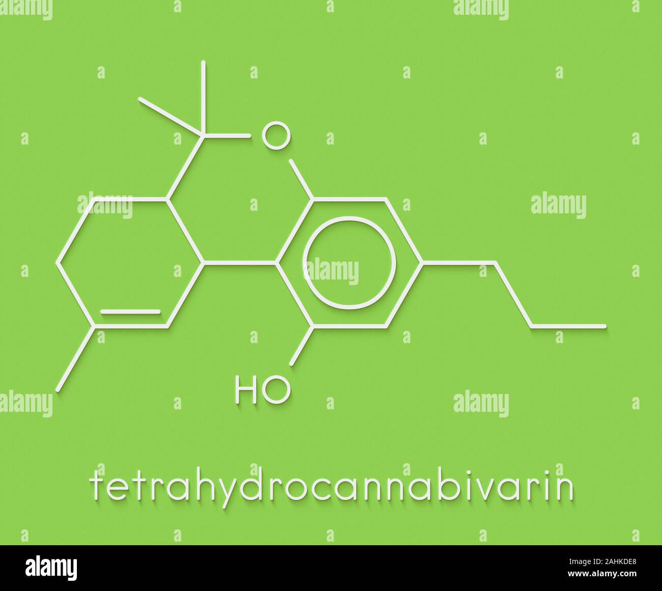 Tetrahydrocannabivarin or THCV cannabinoid molecule. Skeletal formula ...