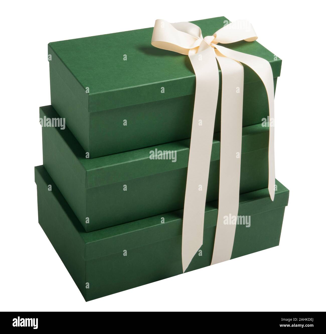 Three Green Gift Boxes Stock Photo - Alamy