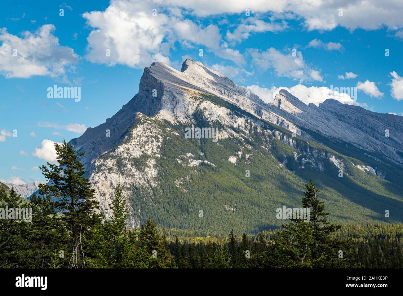 Extraordinary view of majestic Mount Rundle on a sunny summer day from ...