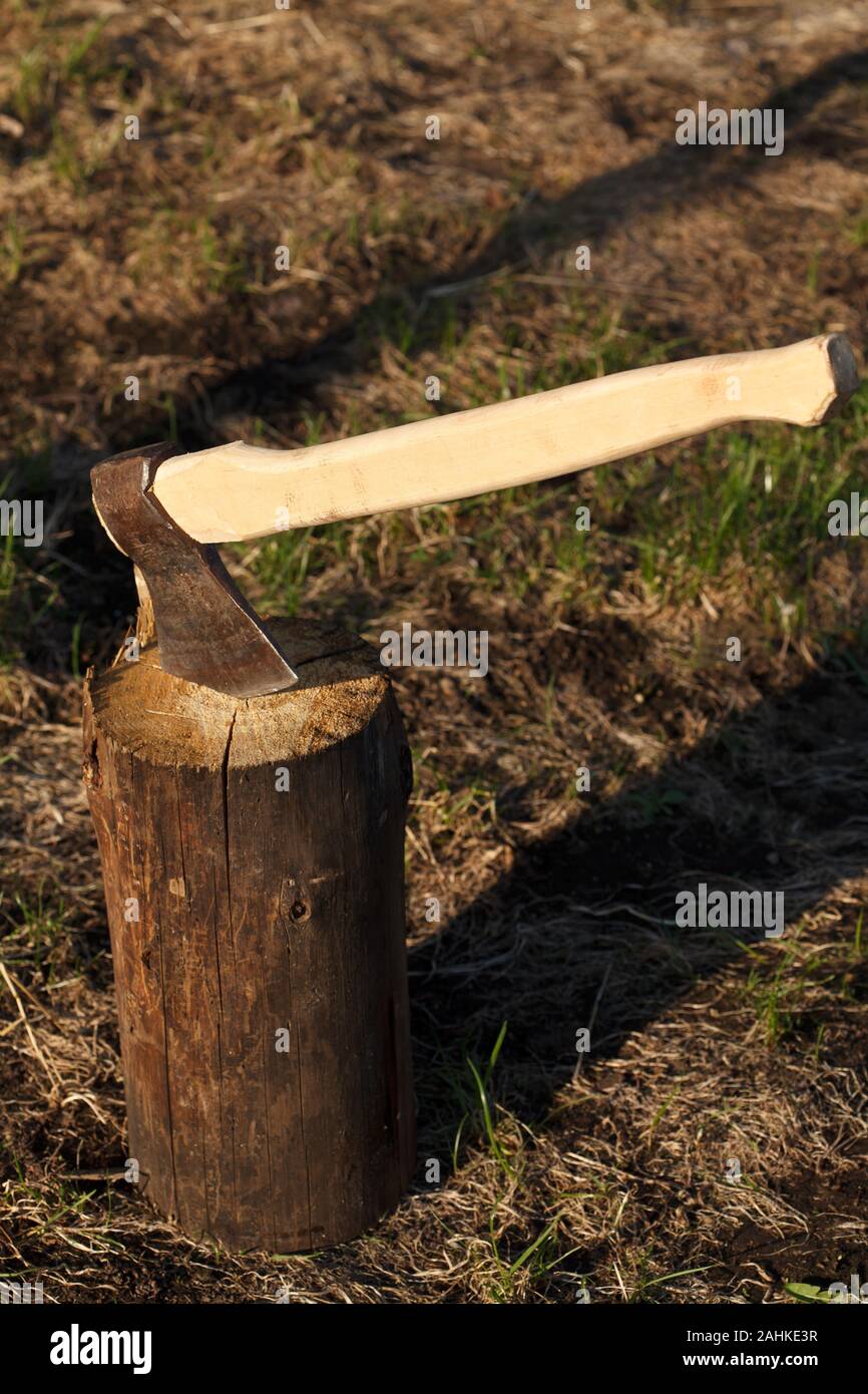 Axe in the block Stock Photo - Alamy