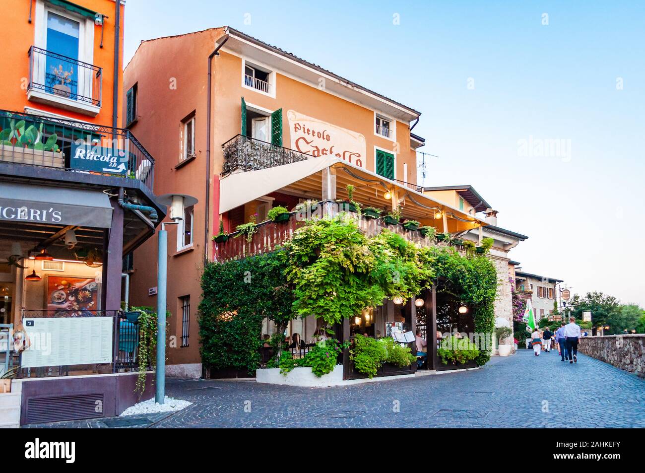 Sirmione, Lombardy, Italy - September 12, 2019: Cozy restaurant with ...