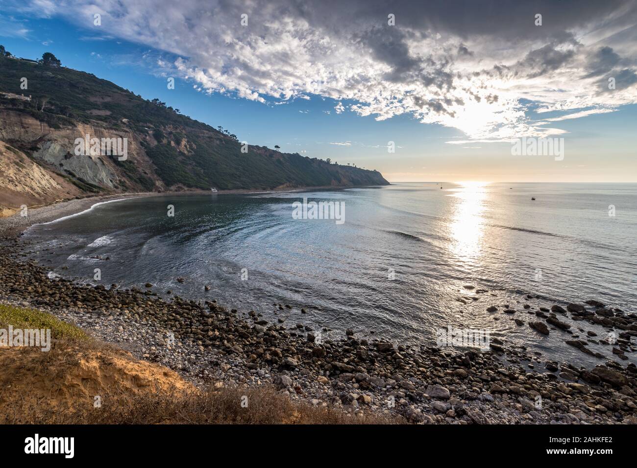 Beautiful coastal seascape of rugged Bluff Cove with dramatic clouds in ...