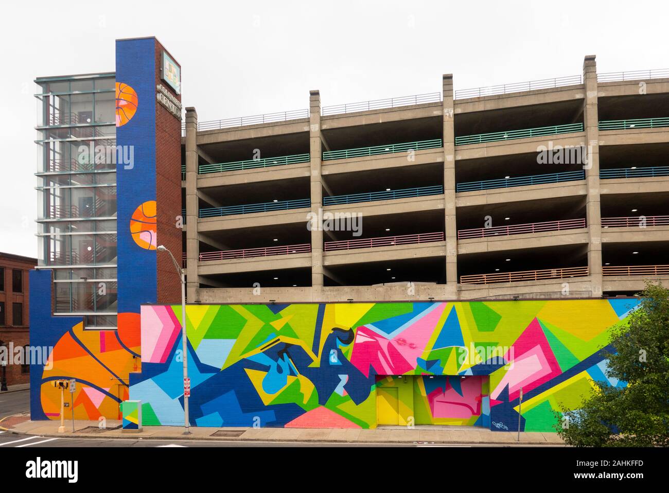 public art mural on parking garage downtown Springfield MA Stock Photo ...