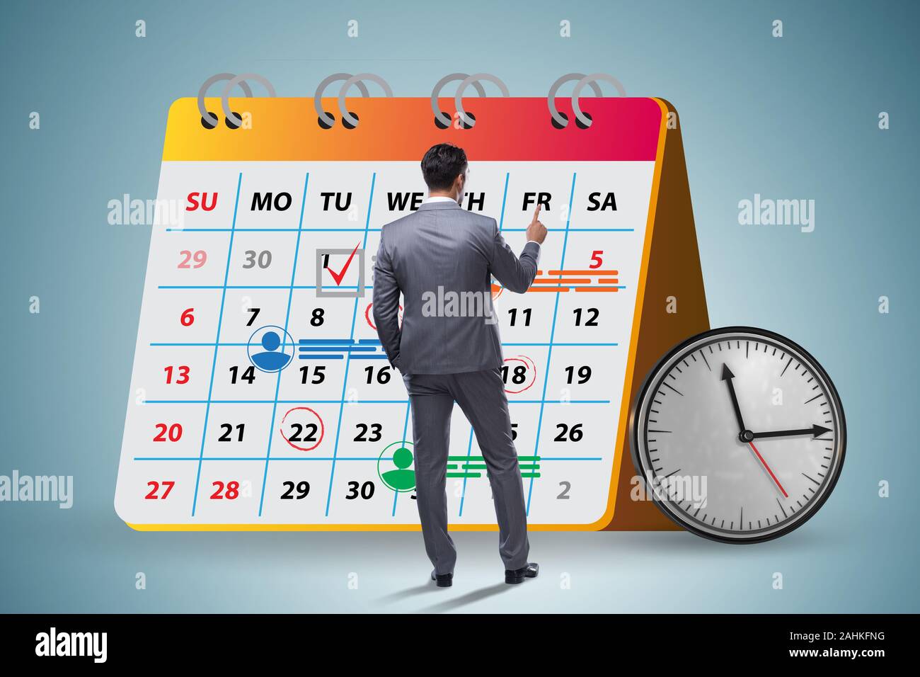 The business calendar concept with businessman Stock Photo - Alamy