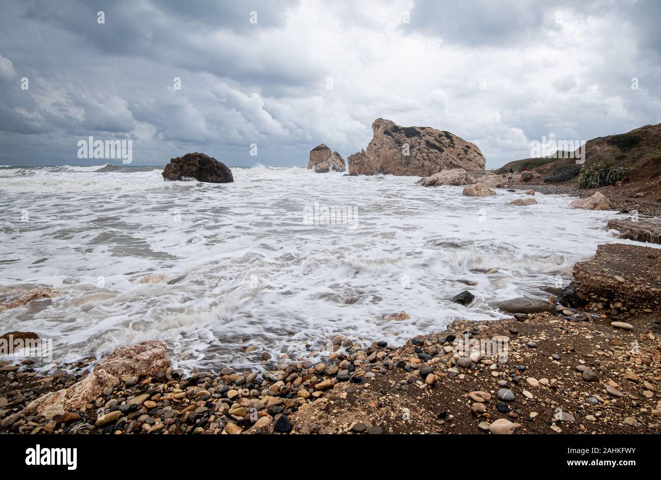 Seascape with windy waves during stormy weather at the rocky coastal ...