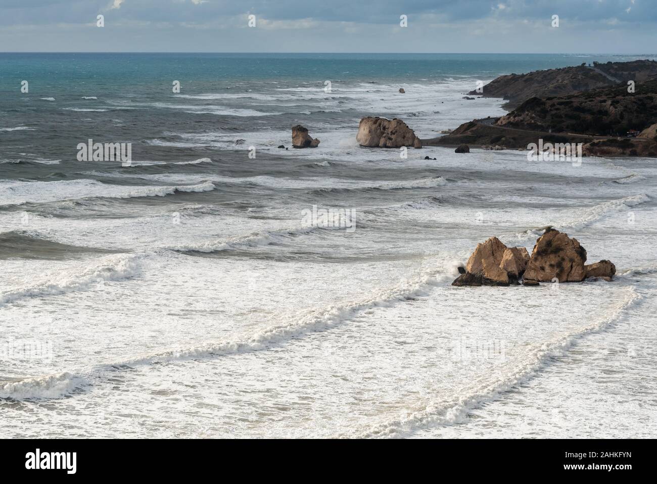 Seascape with windy waves during stormy weather and seastorm at the ...