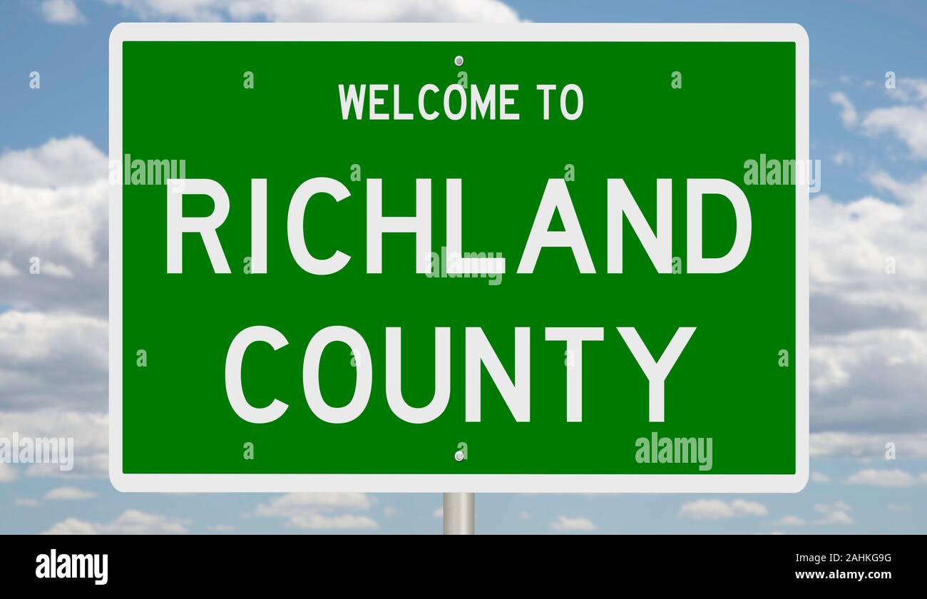 Rendering of a green 3d highway sign for Richland County Stock Photo ...