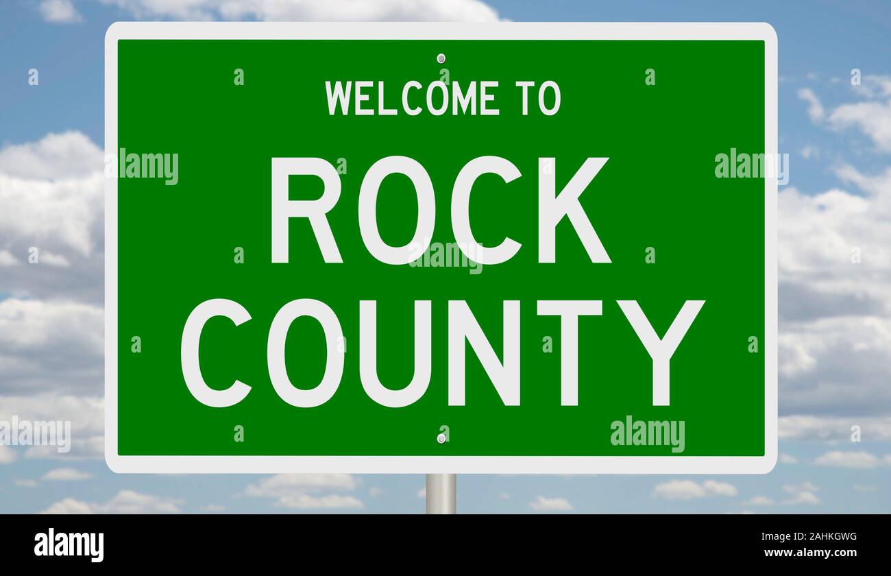 Rendering of a green 3d highway sign for Rock County Stock Photo - Alamy