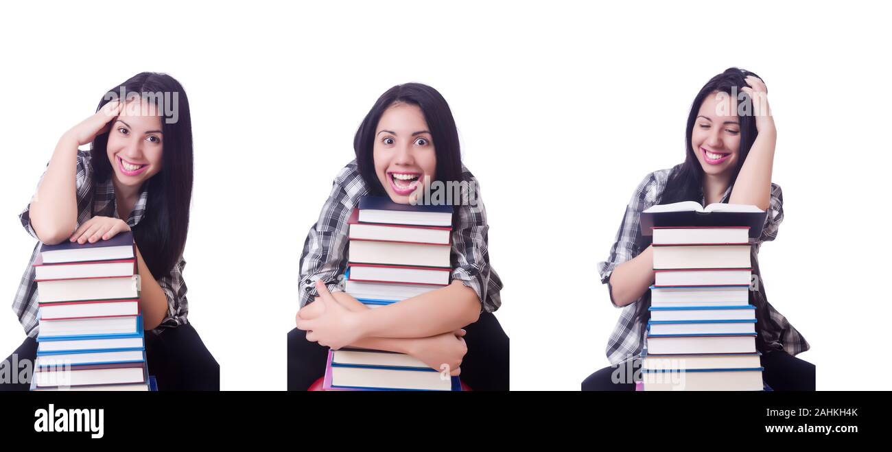 The girl student with books on white Stock Photo - Alamy