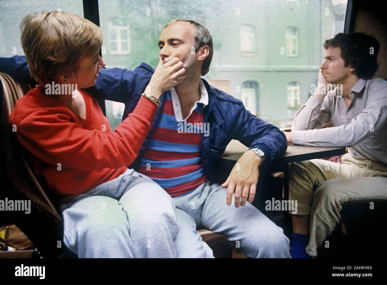 Genesis.On tour bus. Abacab tour Munich gig at Olympiahalle 1981 Stock ...