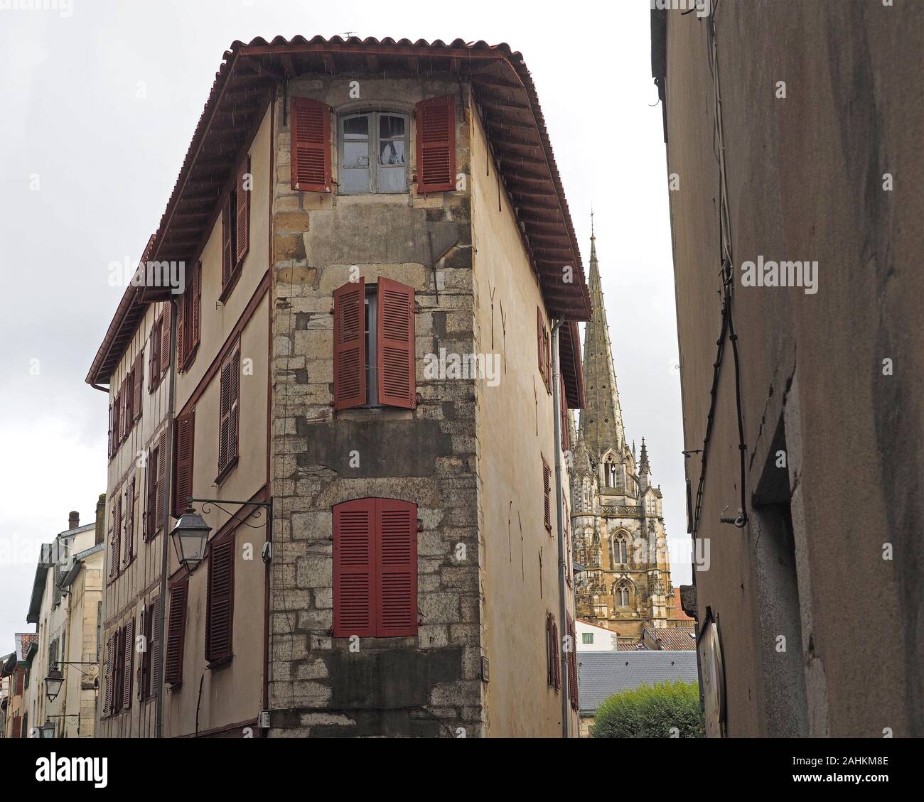 vernacular buildings in the streets of the city of Bayonne, with ...