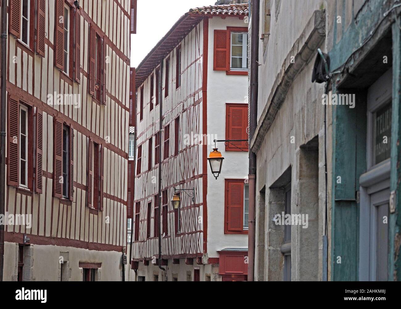 vernacular buildings in the streets of the city of Bayonne, with ...