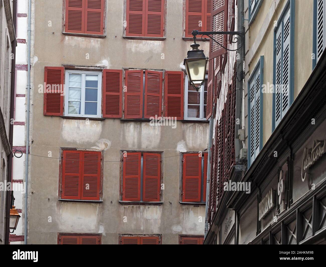 vernacular buildings in the streets of the city of Bayonne, with ...